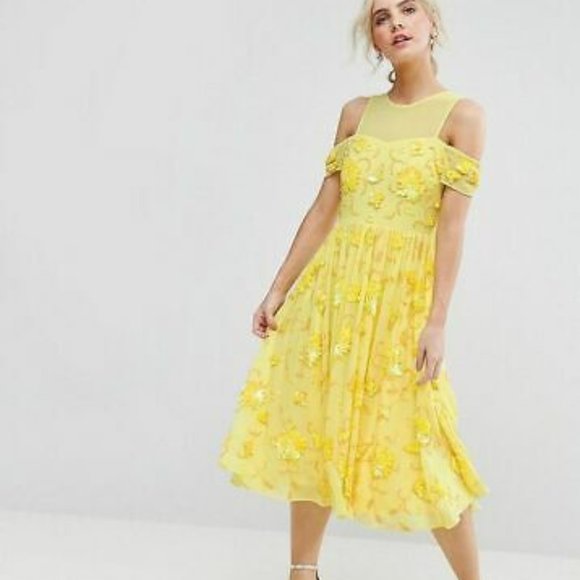 ASOS | Dresses | New Asos 3d Applique Beaded Yellow Prom Dress 8 | Poshmark
